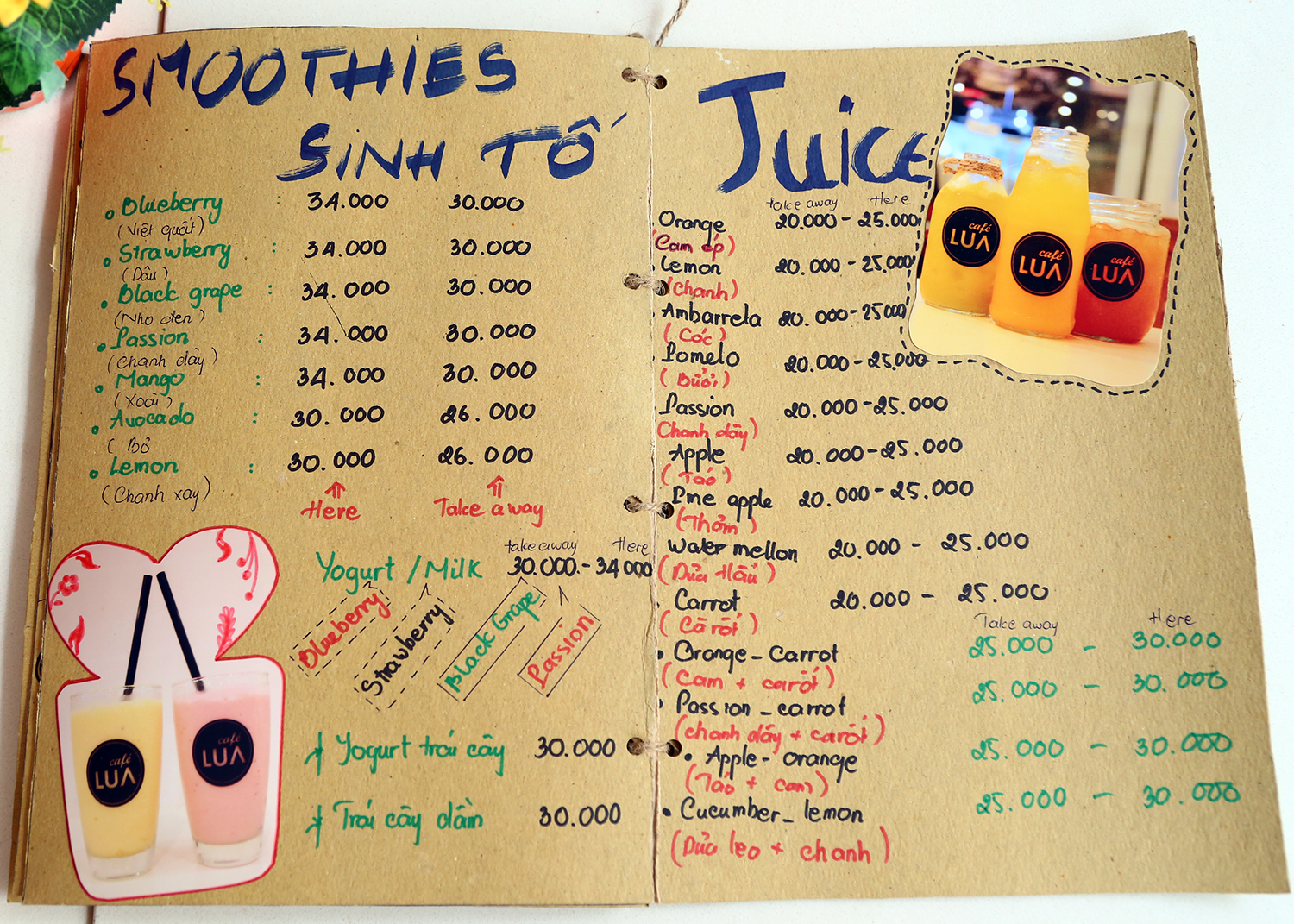 Toàn Menu Nước Uống Tại LUA Café